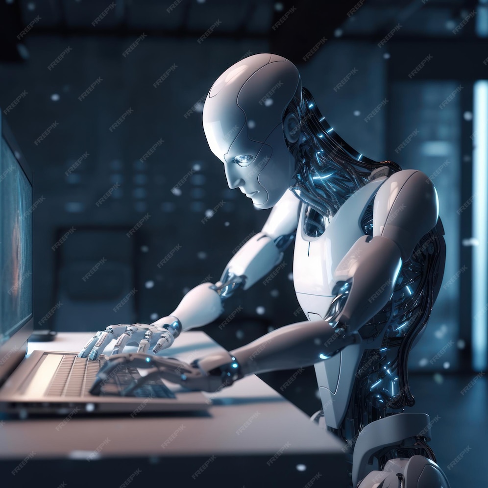 Premium AI Image | robot virtual assistant robot writing a robot ...