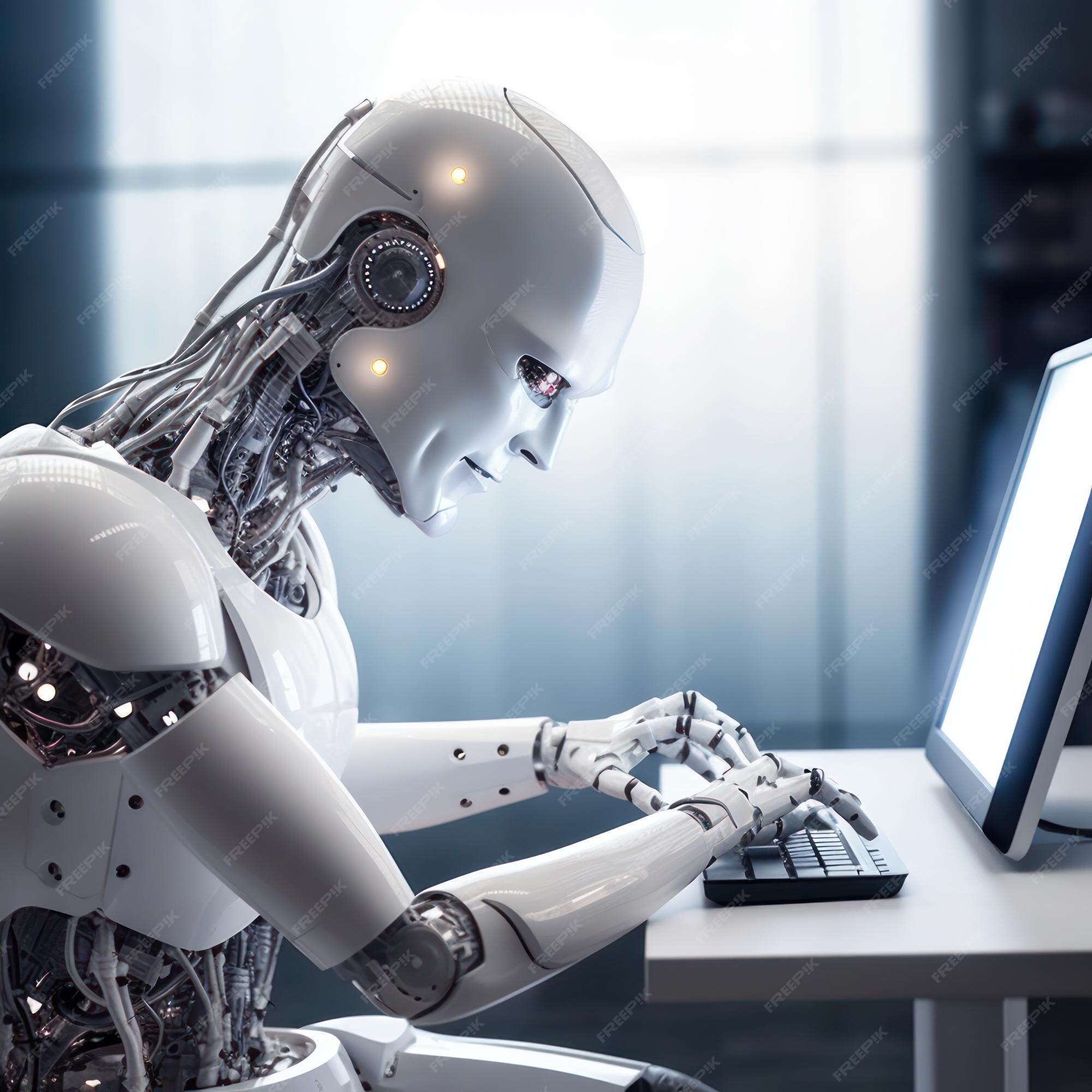 Premium AI Image | robot virtual assistant robot writing a robot ...