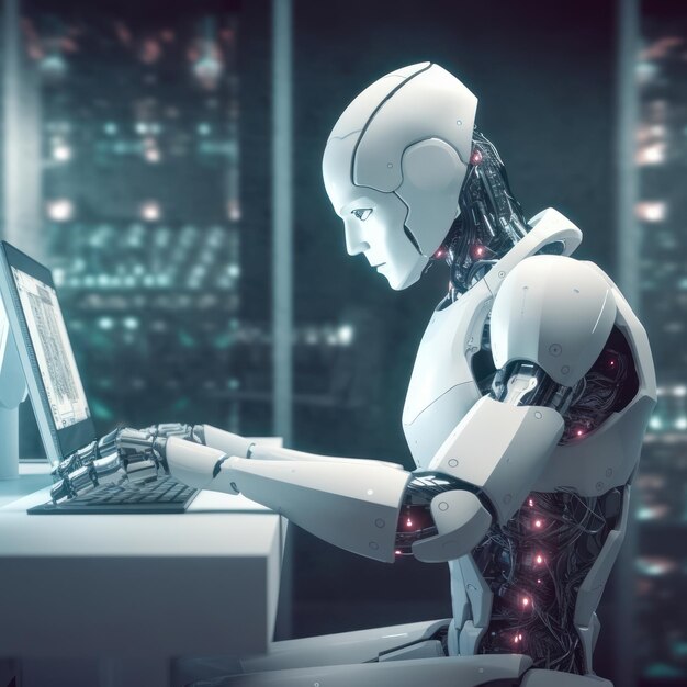 Premium AI Image | robot virtual assistant robot writing a robot ...