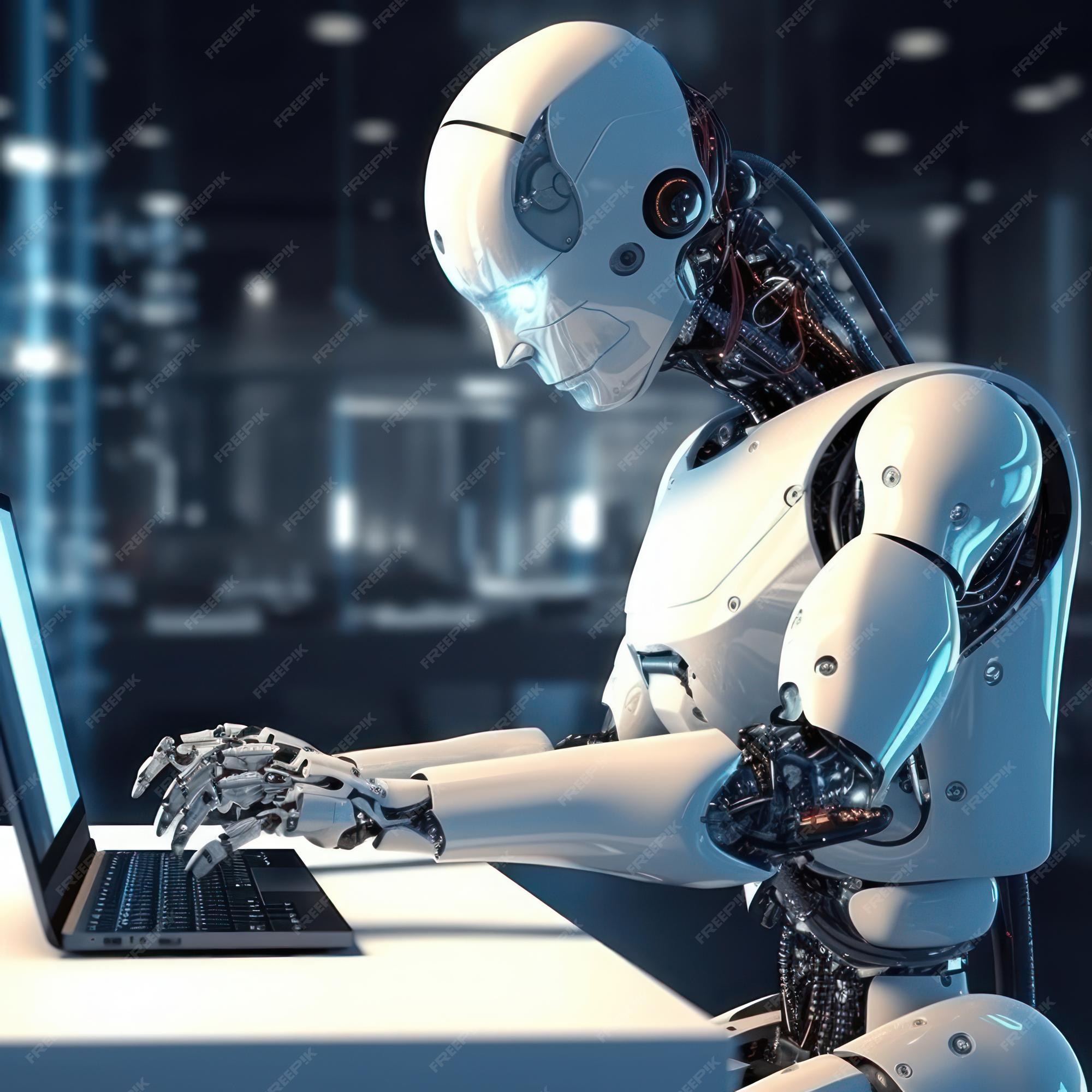 Premium AI Image | robot virtual assistant robot writing a robot chatbot business ai coder ...