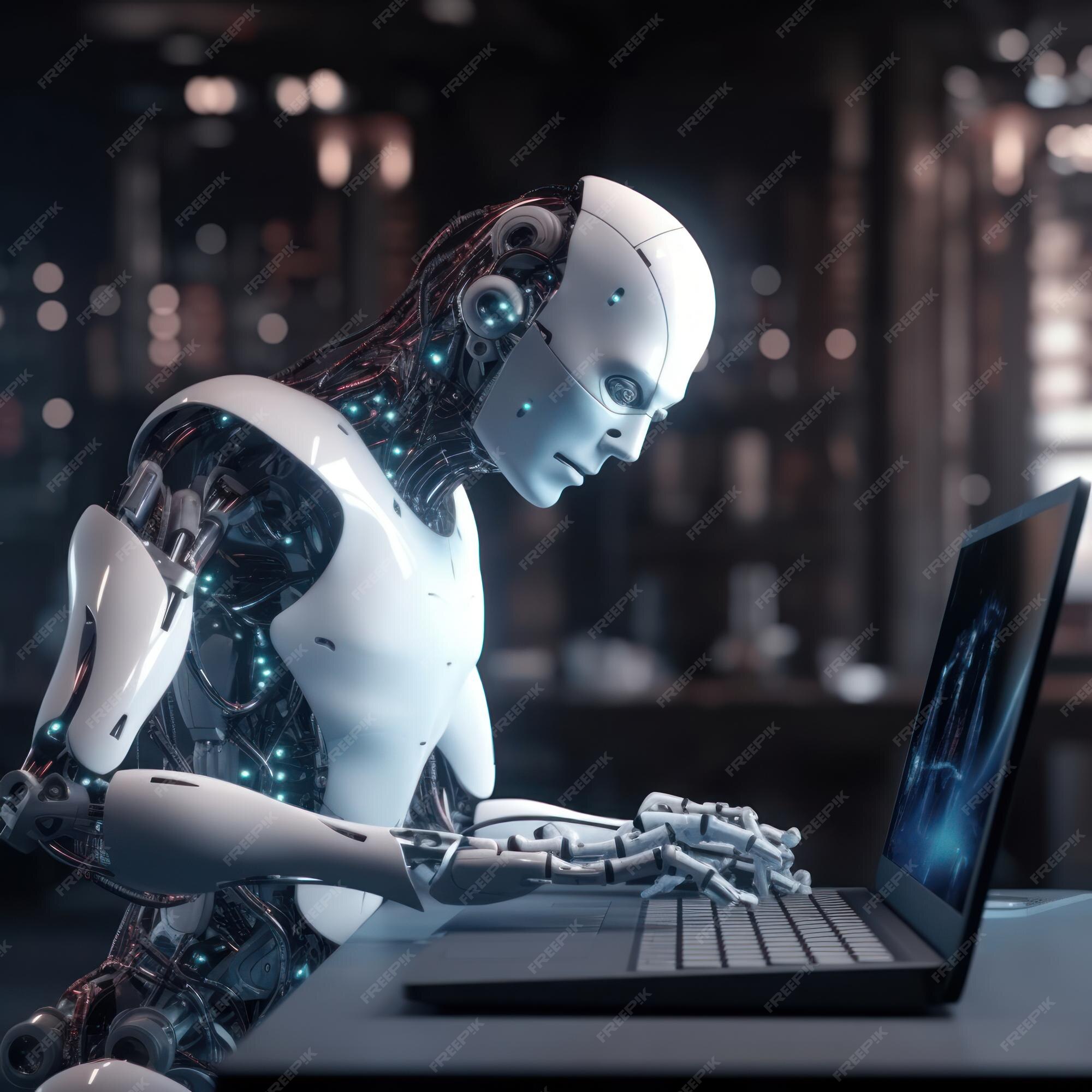 Premium AI Image | robot virtual assistant robot writing a robot ...