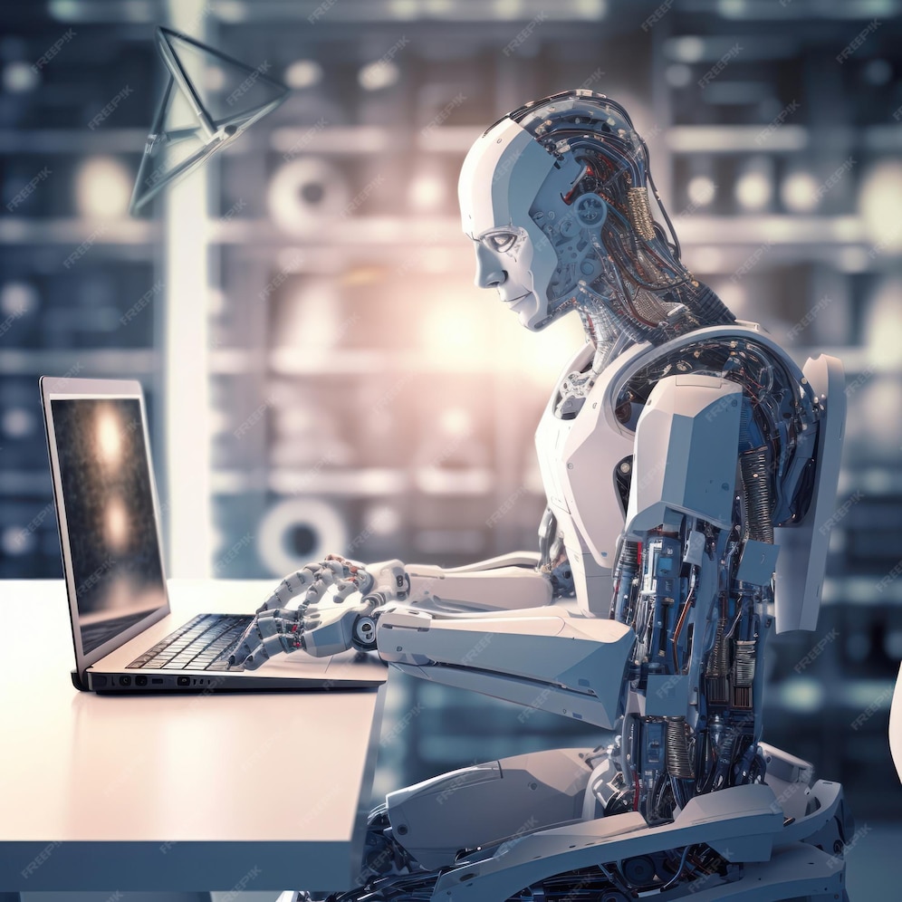 Premium AI Image | robot virtual assistant robot writing a robot ...