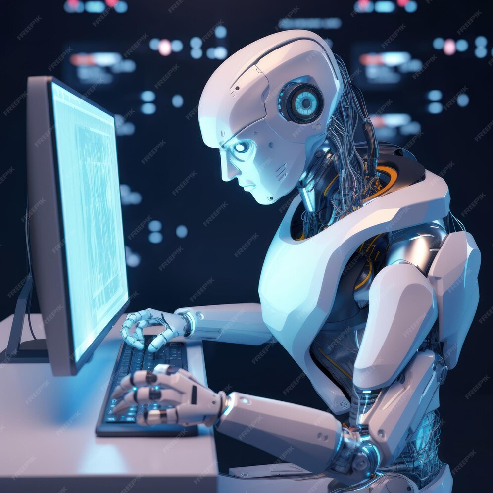 Premium AI Image | robot virtual assistant robot writing a robot ...