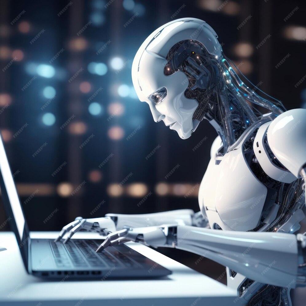 Premium AI Image | robot virtual assistant robot writing a robot ...