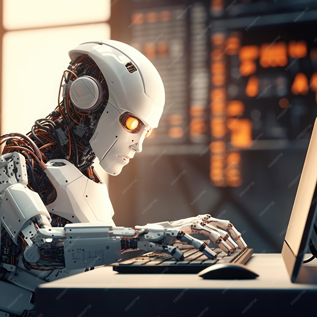 Premium AI Image | robot virtual assistant robot writing a robot ...