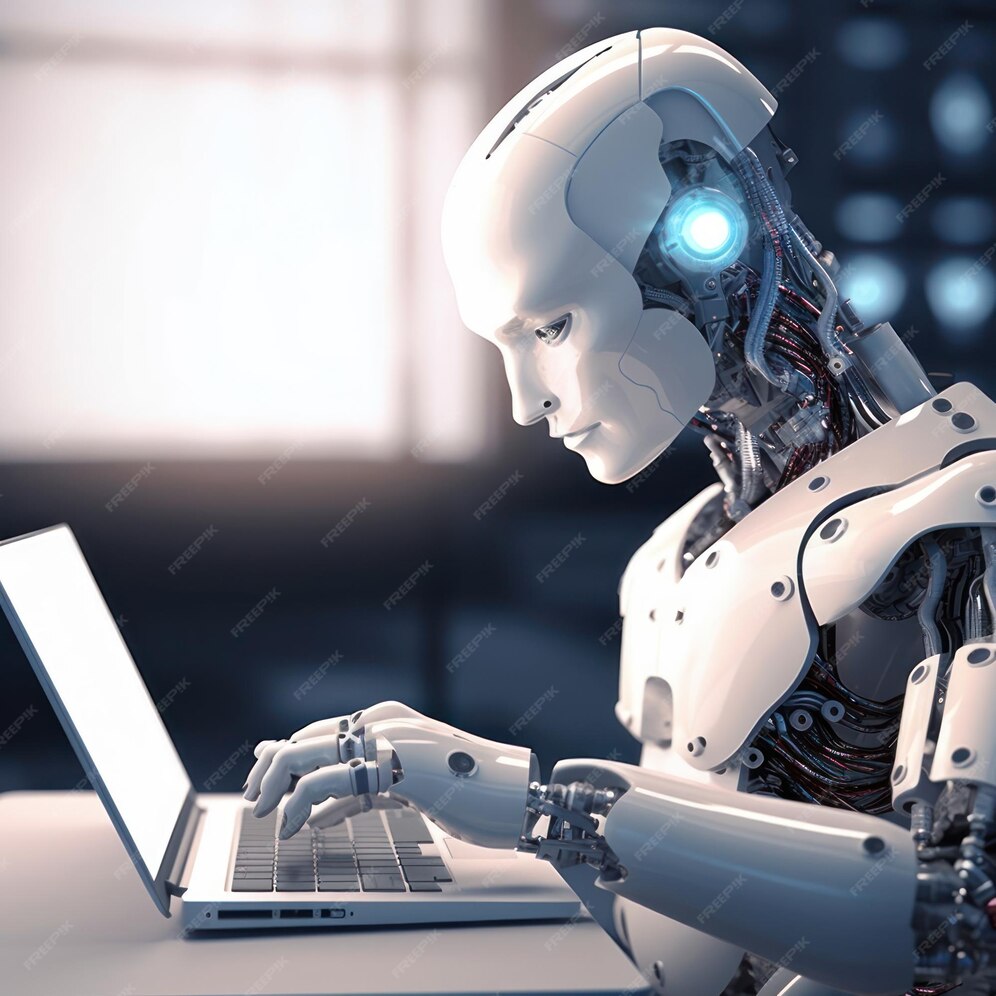 Premium AI Image | robot virtual assistant robot writing a robot ...