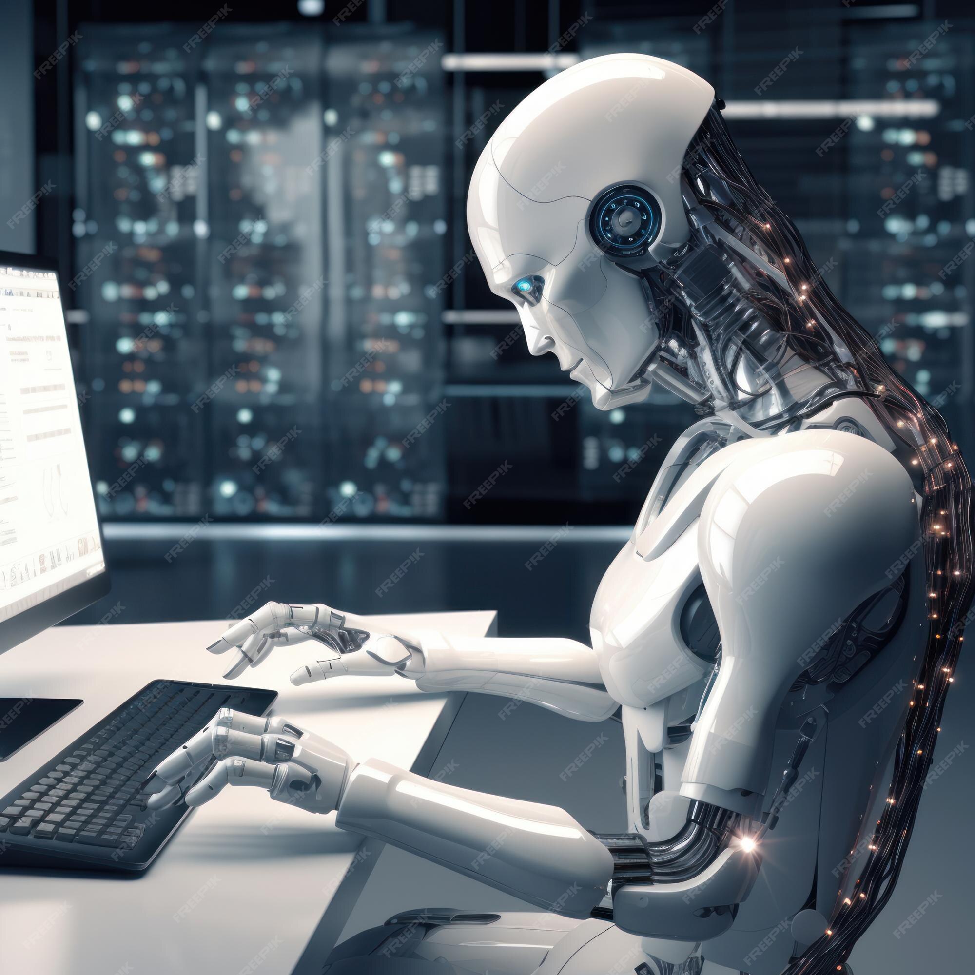 Premium AI Image | robot virtual assistant robot writing a robot ...