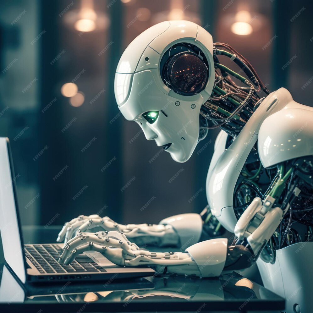 Premium AI Image | robot virtual assistant robot writing a robot ...