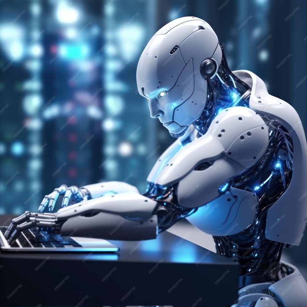 Premium AI Image | robot virtual assistant robot writing a robot ...