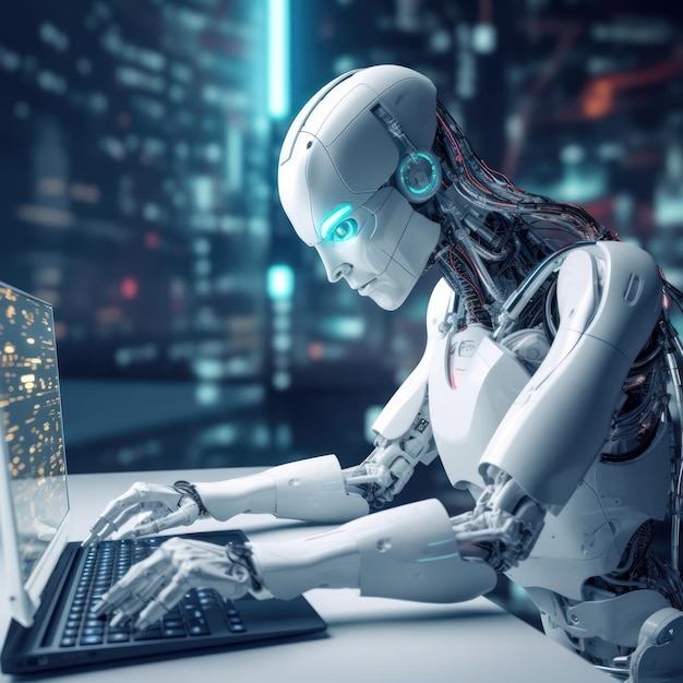 Robot virtual assistant robot writing a robot chatbot business ai coder automated technolo ...