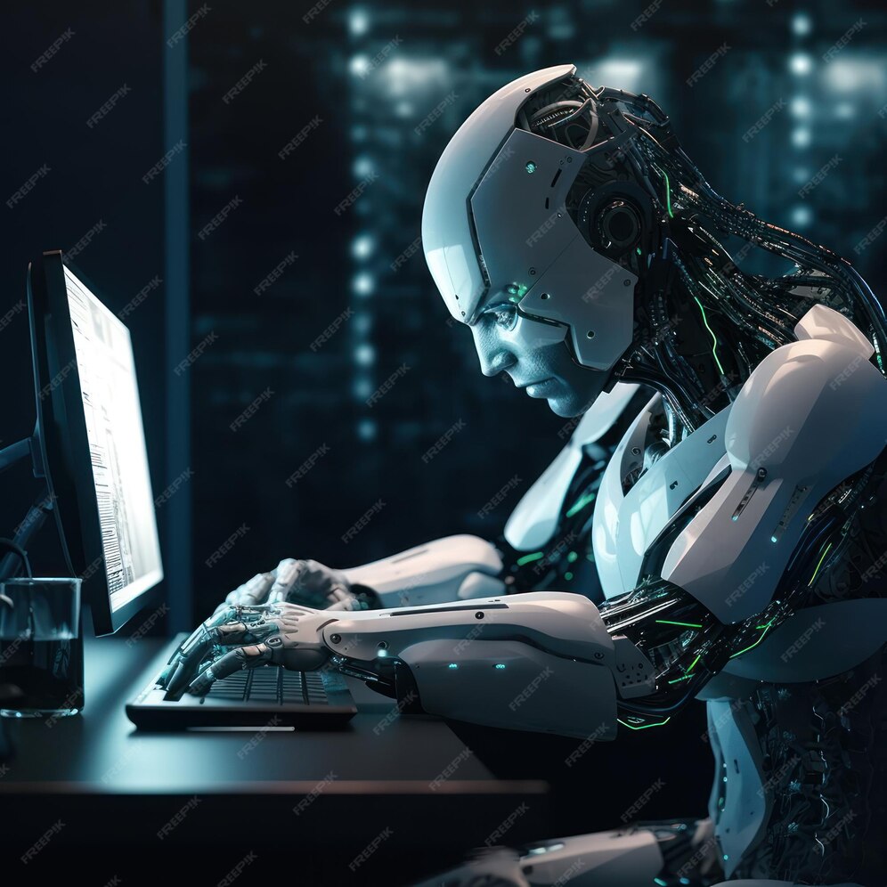 Premium AI Image | robot virtual assistant robot writing a robot ...