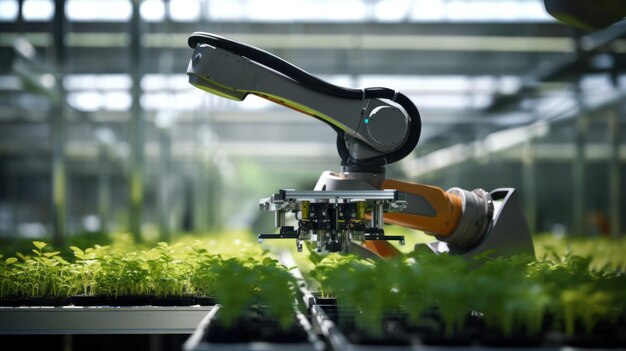 Robotic Arm Cultivating Seedlings in Greenhouse | Premium AI-generated ... Robotic Arm Cultivating Seedlings in Greenhouse | Premium AI-generated ...