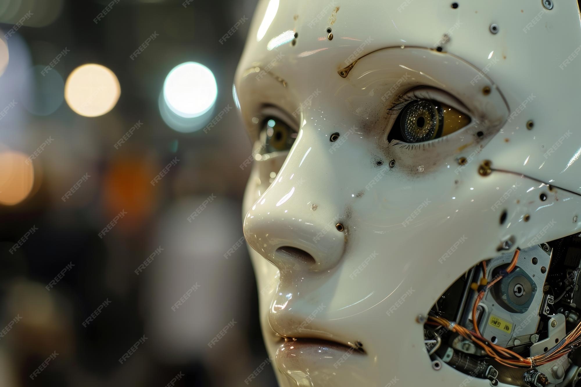 Premium Photo | A robotic entity with an intricate web of wires entangling its face illustrating ...