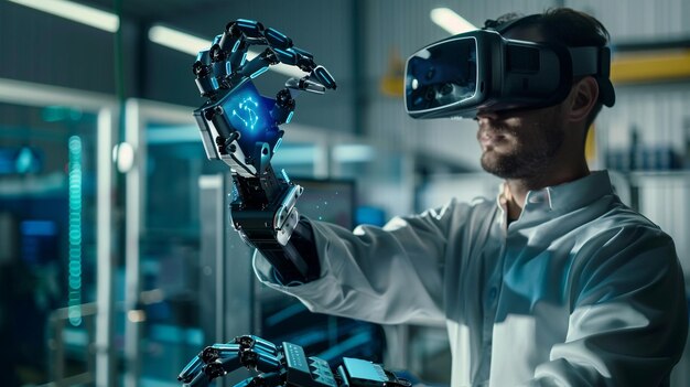 Robotics Engineer Operating a Futuristic Robotic Arm | Premium AI ... Robotics Engineer Operating a Futuristic Robotic Arm | Premium AI ...