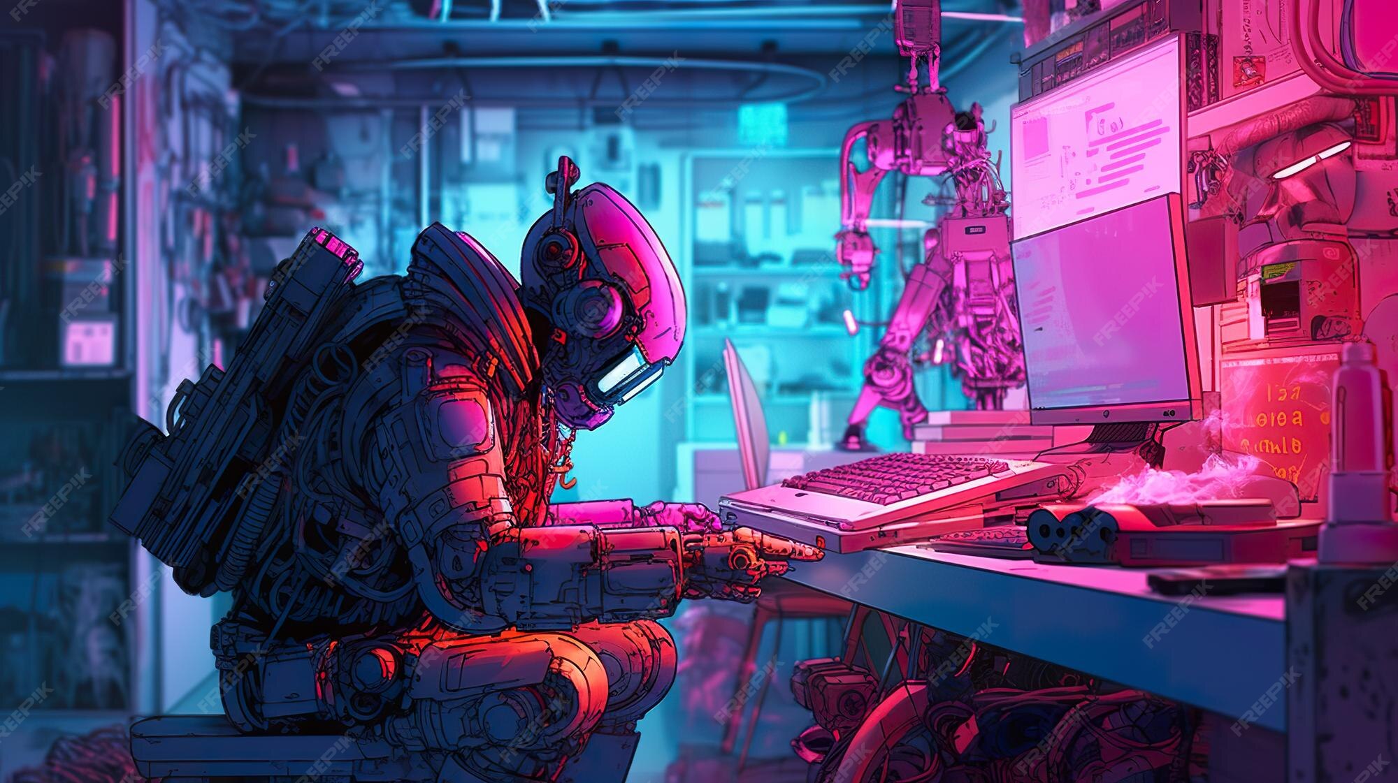 Premium Ai Image A Robotics Engineer Programming A Humanoid Robot Ai Generate