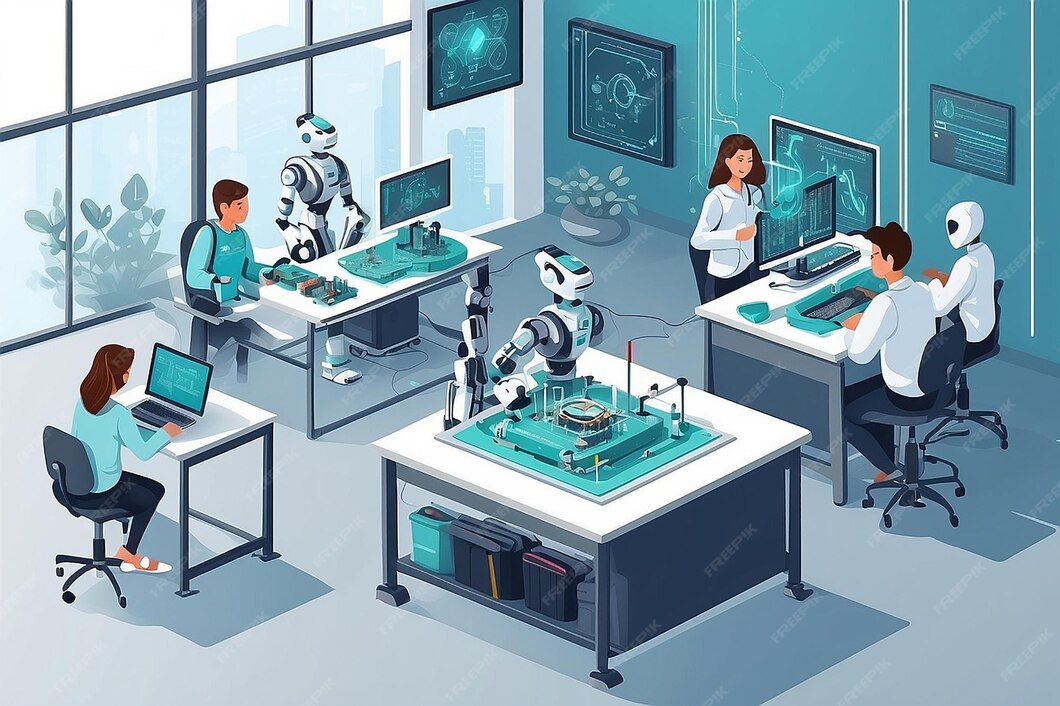 Premium Photo | A robotics lab with students developing AI algorithms ...