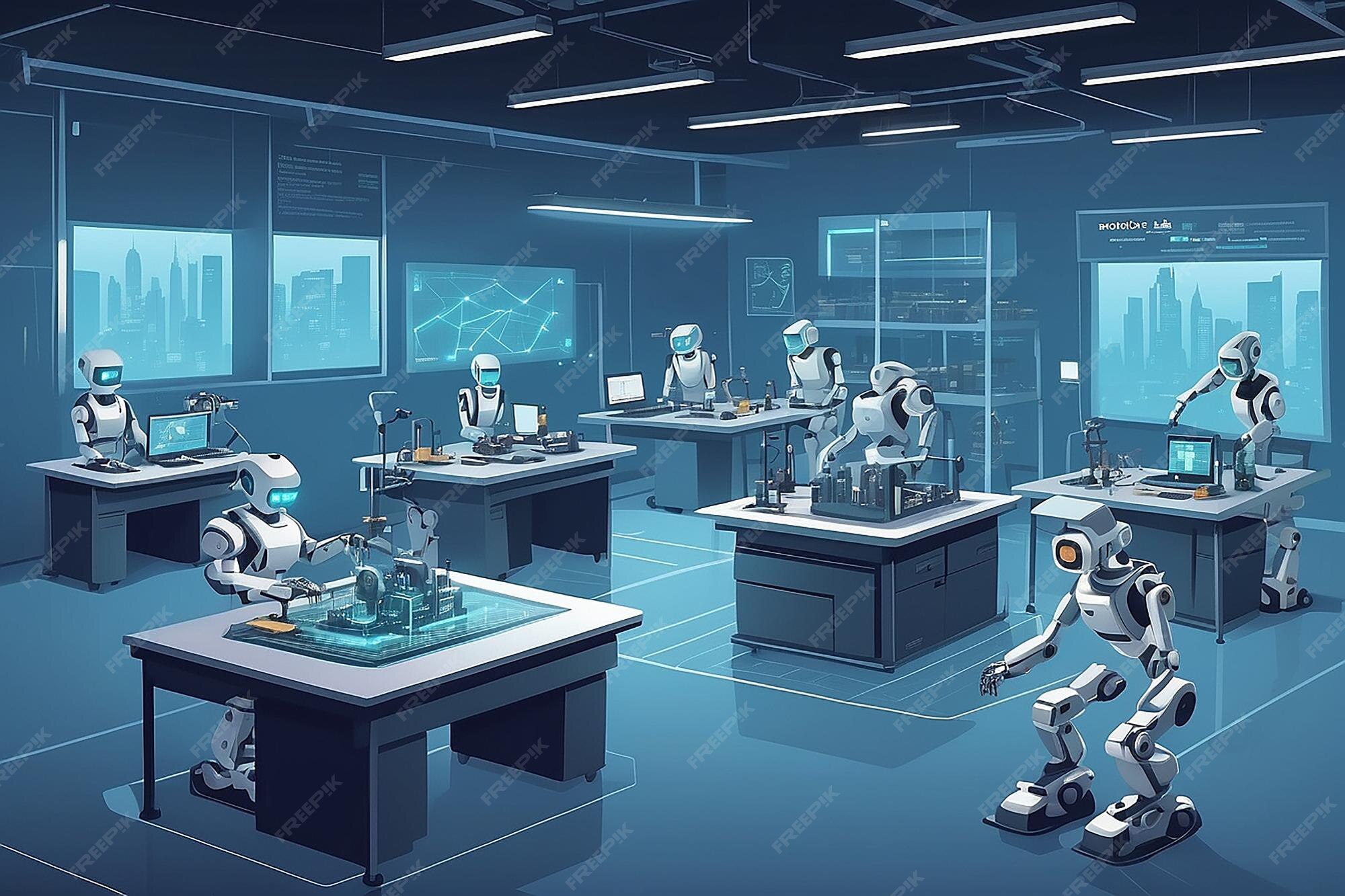 Premium Photo | A robotics lab with students developing AI algorithms for autonomous robots ...