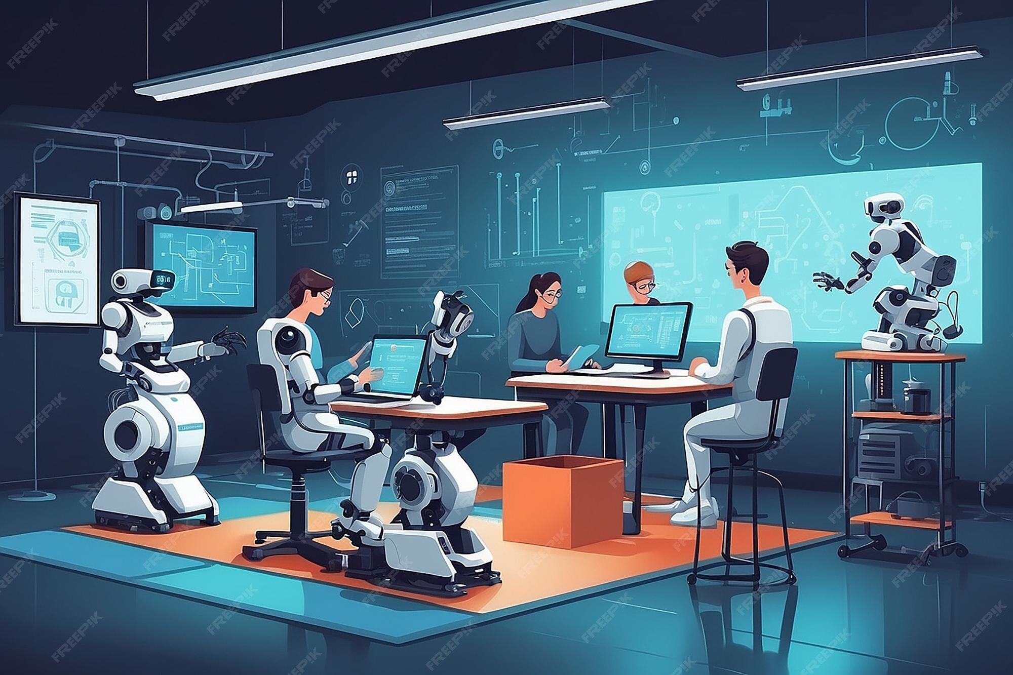 Premium Photo | A robotics lab with students developing AI algorithms for autonomous robots ...