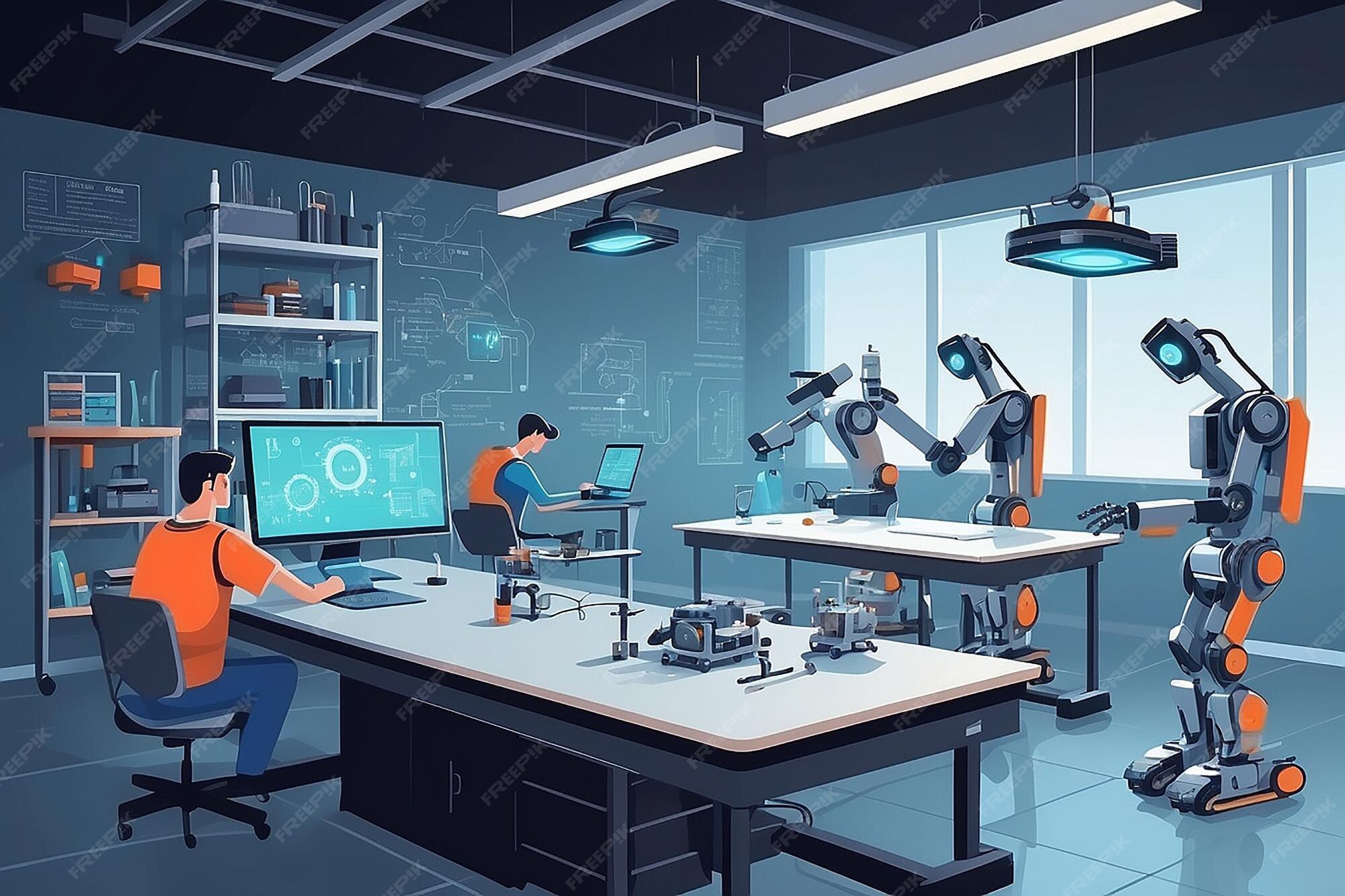 Premium Photo | A robotics lab with students developing AI algorithms for autonomous robots ...