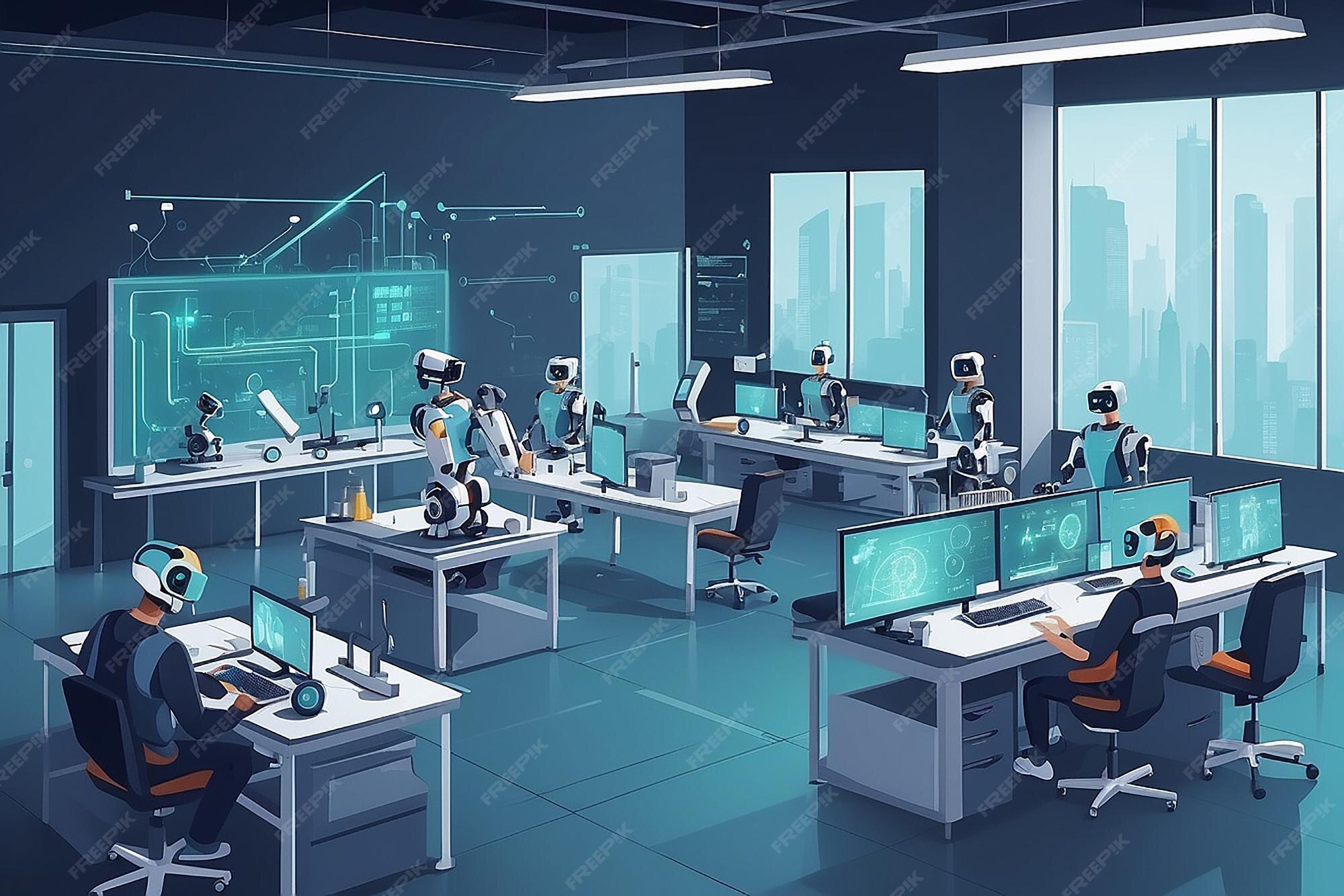 Premium Photo | A robotics lab with students developing AI algorithms ...