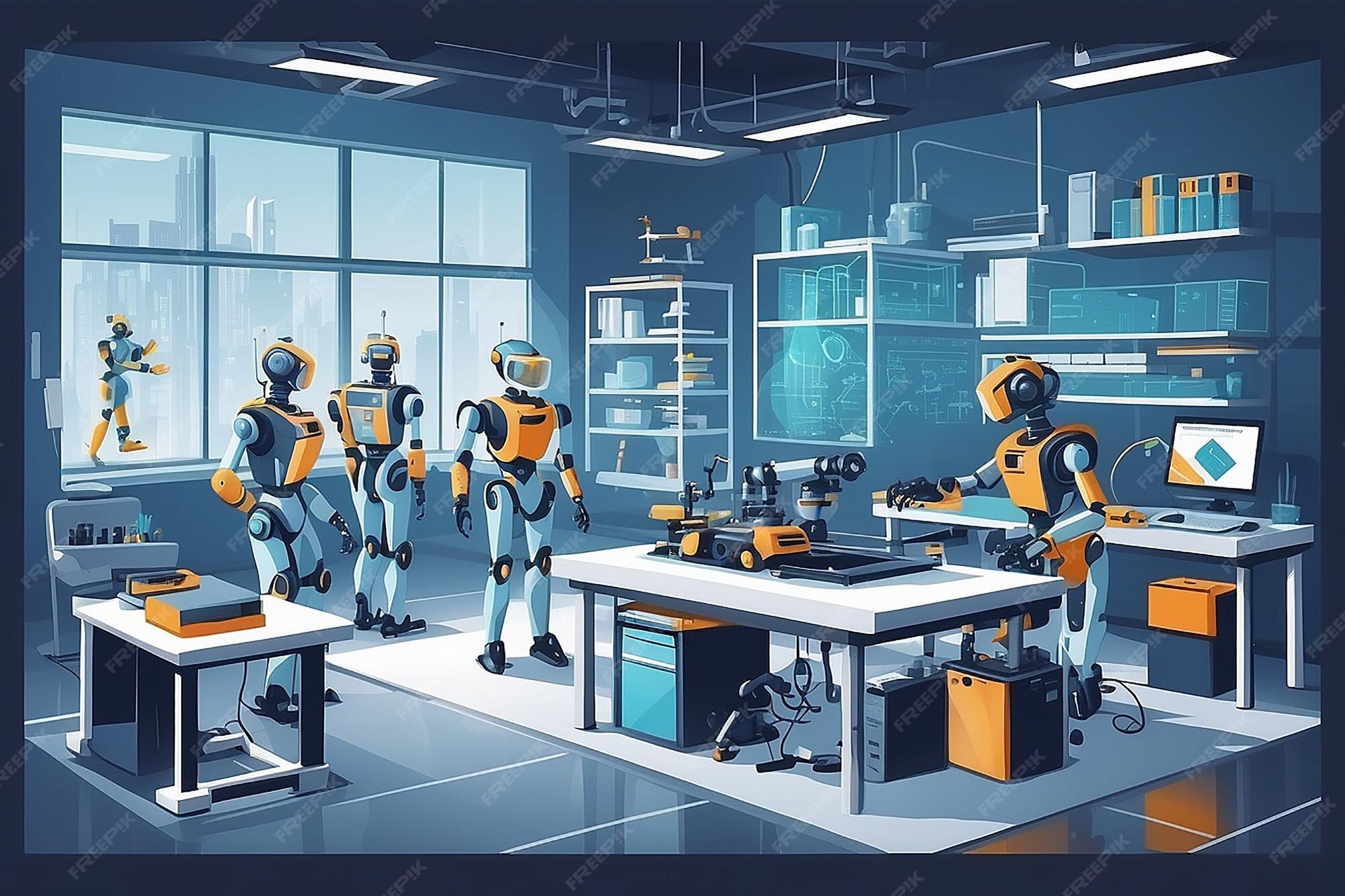 Premium Photo | A robotics lab with students developing AI algorithms for autonomous robots ...