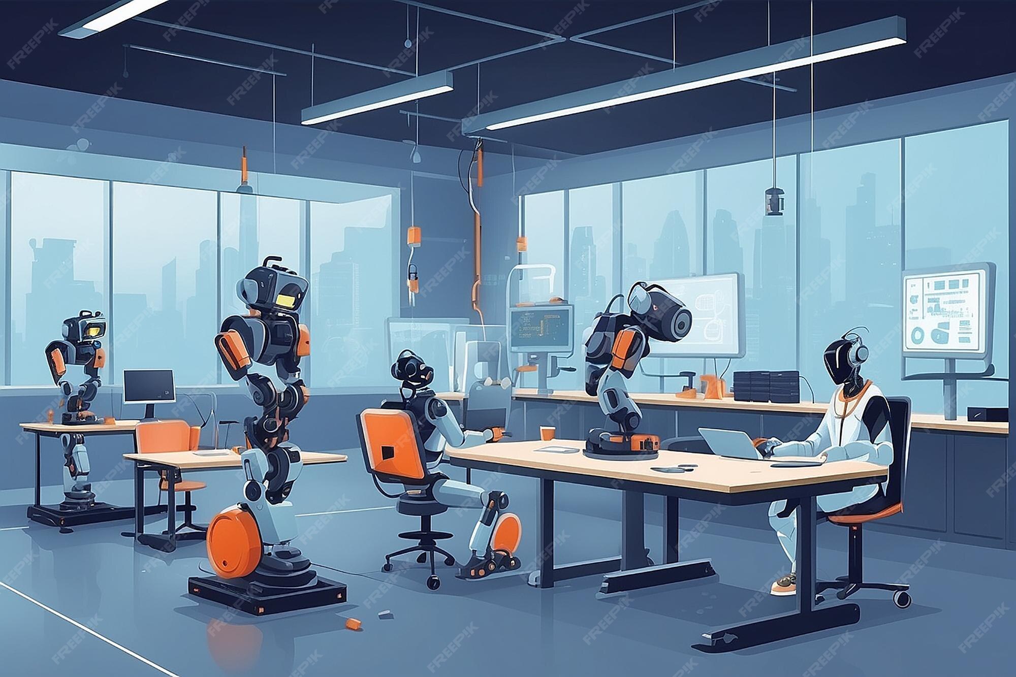 Premium Photo | A robotics lab with students developing AI algorithms for autonomous robots ...