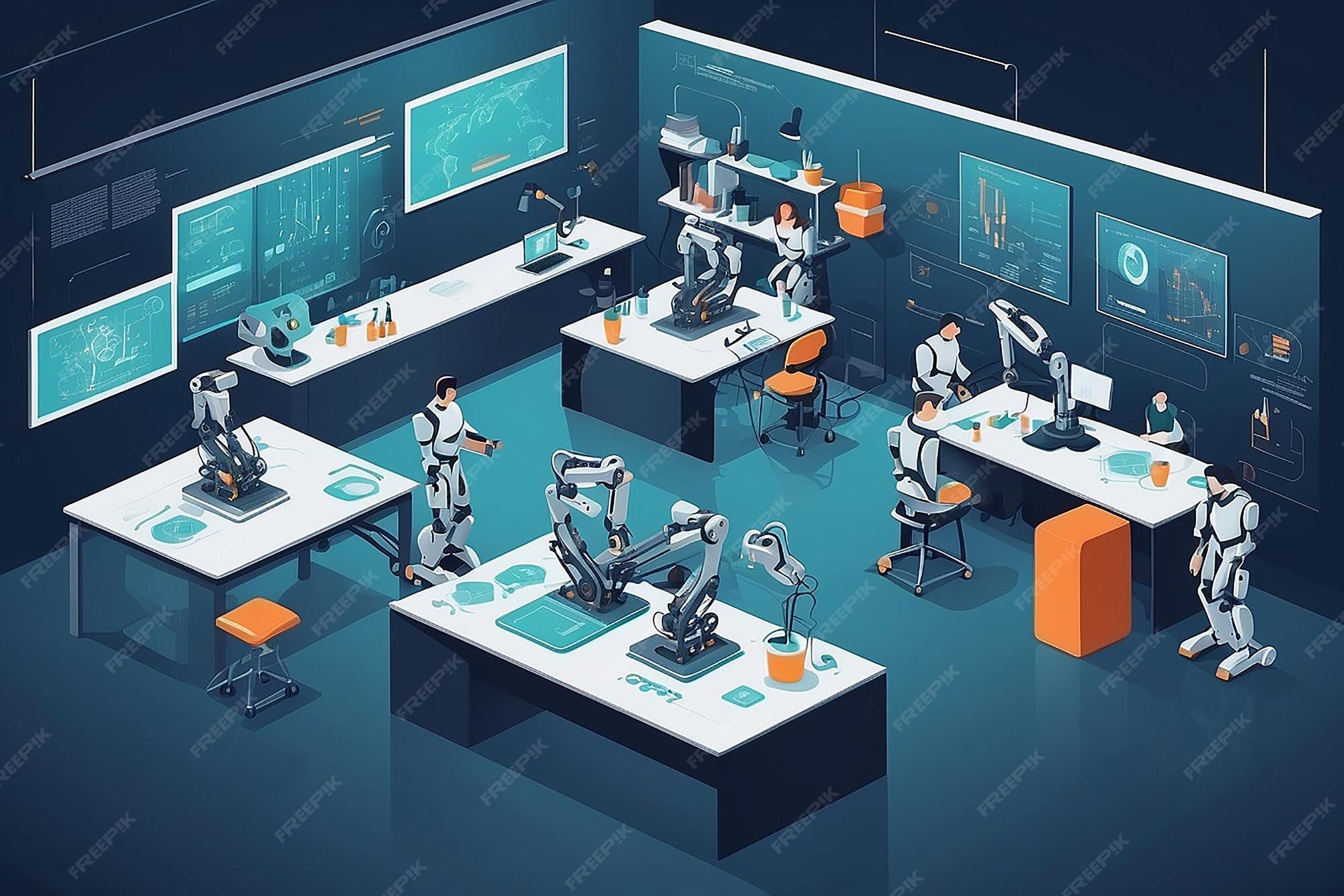 Premium Photo | A robotics lab with students developing AI algorithms for autonomous robots ...