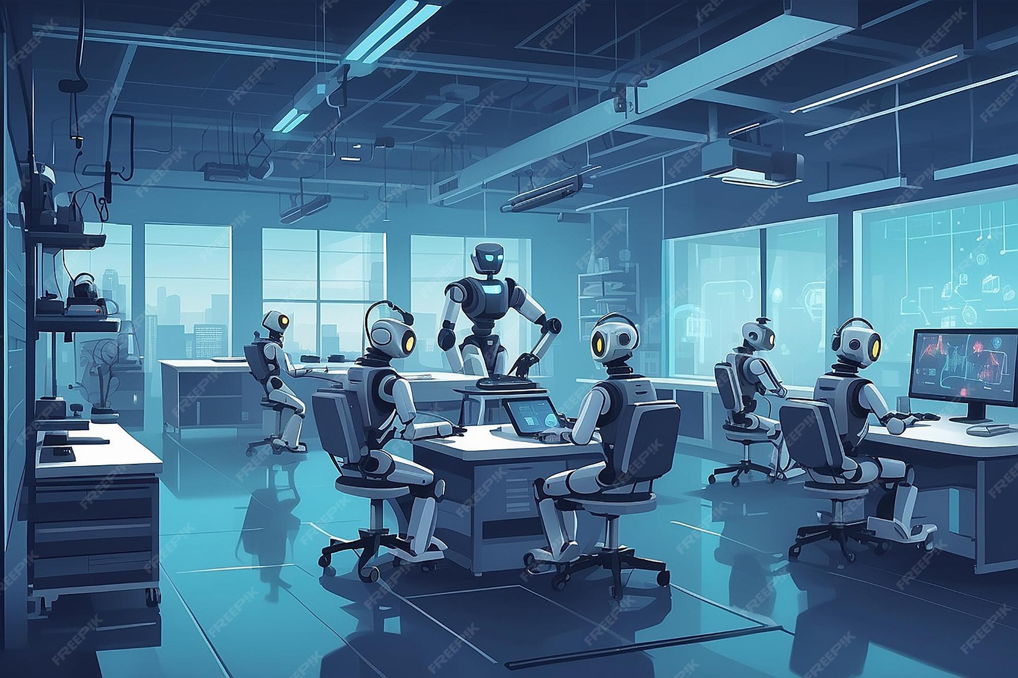 Premium Photo | A robotics lab with students developing AI algorithms for autonomous robots ...