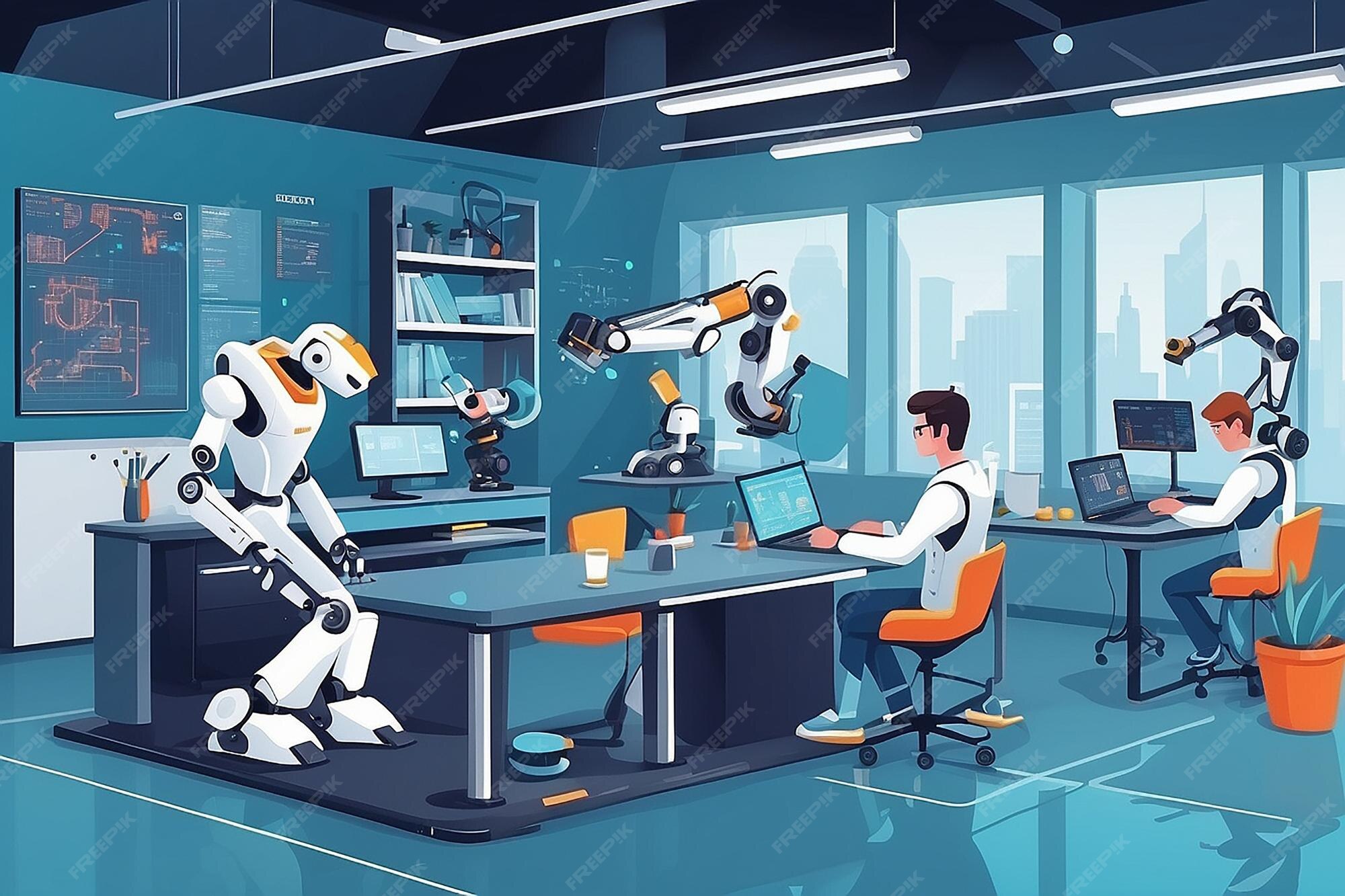 Premium Photo | A robotics lab with students developing AI algorithms for autonomous robots ...