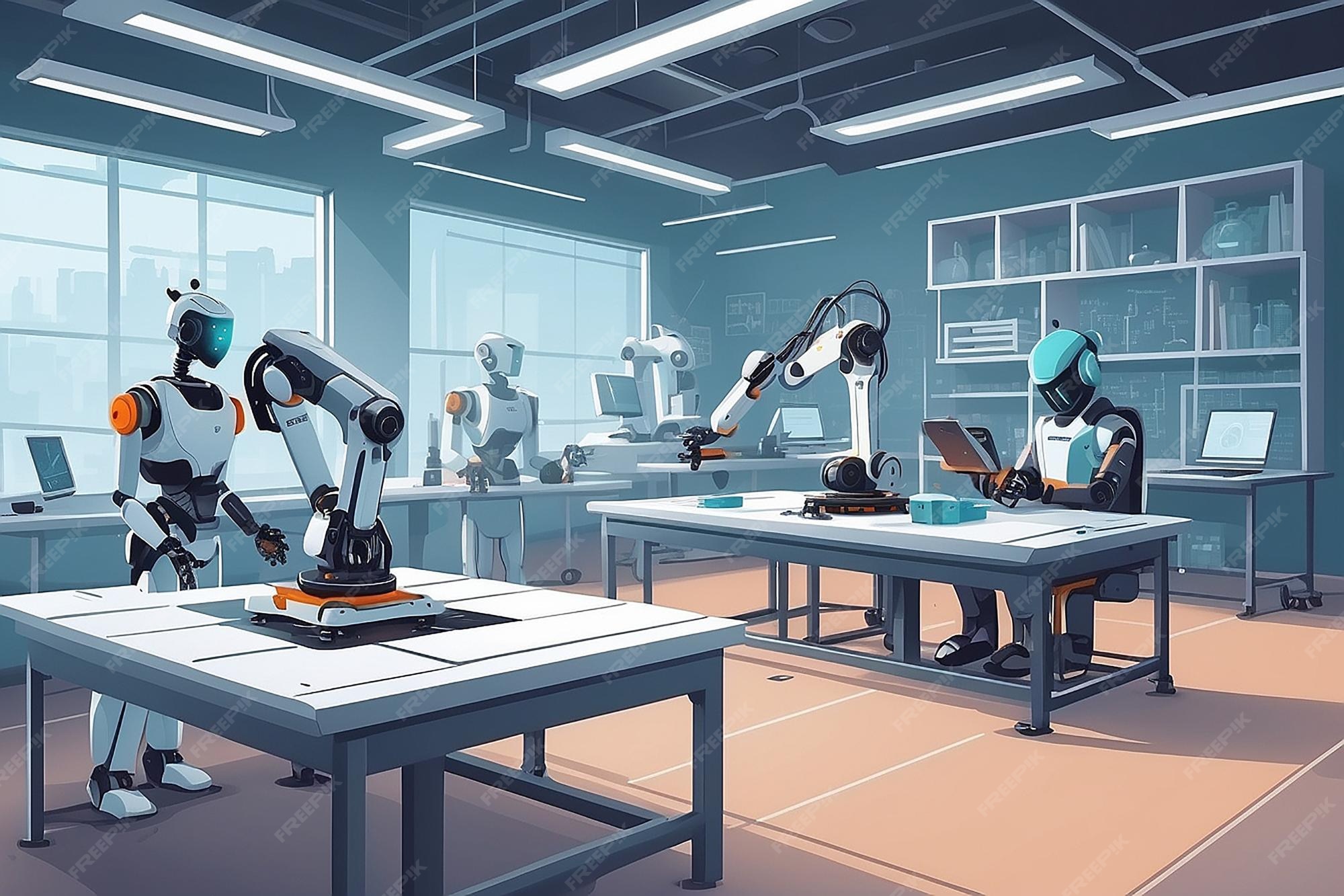 Premium Photo | A robotics lab with students developing AI algorithms for autonomous robots ...