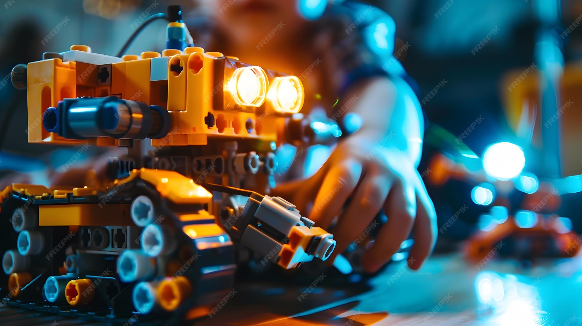 Premium Photo | Robotics programming class Children construct and code Robot STEM education ...