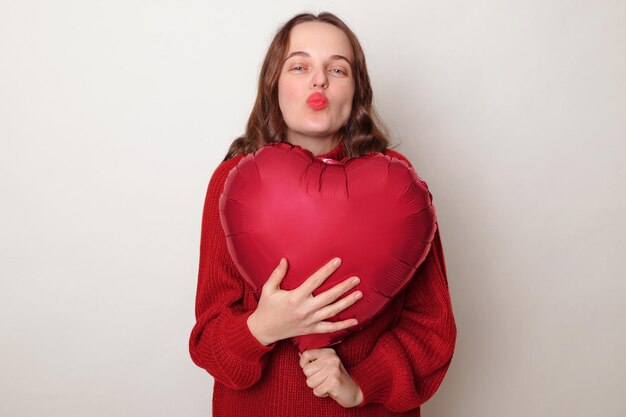 Premium Photo Romantic Flirting Brown Haired Adult Woman Wearing Red
