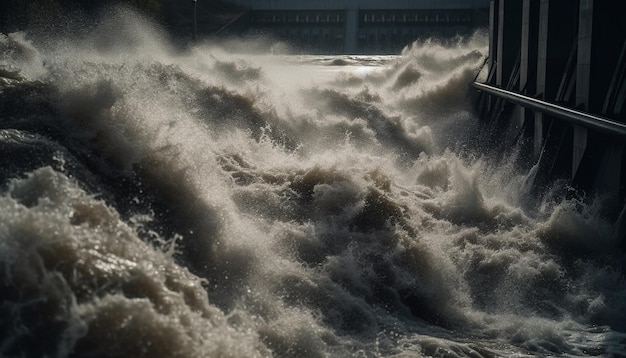 Premium AI Image | Rough seas spray waves fueling power generation in ... Premium AI Image | Rough seas spray waves fueling power generation in ...