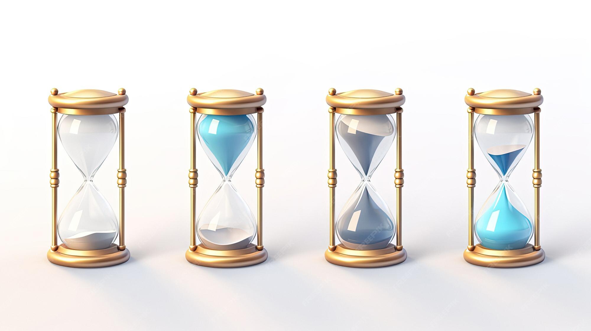 Premium Photo A Row Of Five Hourglasses With The Bottom One Showing The Time As 4 15