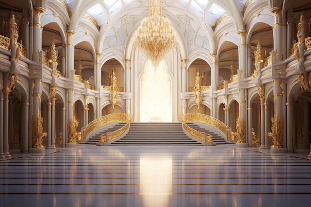 Premium Photo | Royal palace hallway Ai With stairs at night Premium Photo | Royal palace hallway Ai With stairs at night