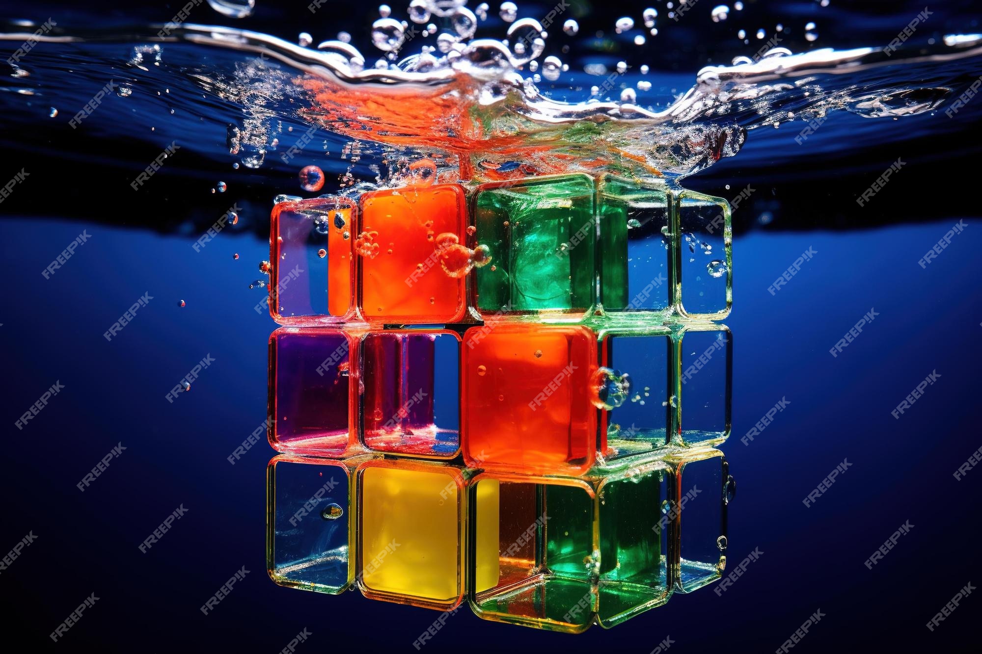 Premium Photo | A Rubik's cube partially solved submerged in water with ... Premium Photo | A Rubik's cube partially solved submerged in water with ...