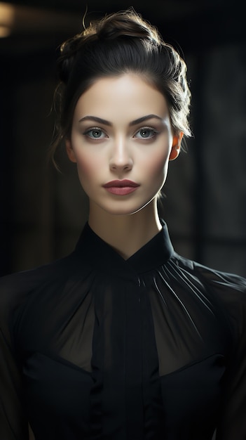 Premium Ai Image Russian Brunette Woman Wearing A Black Dress Is