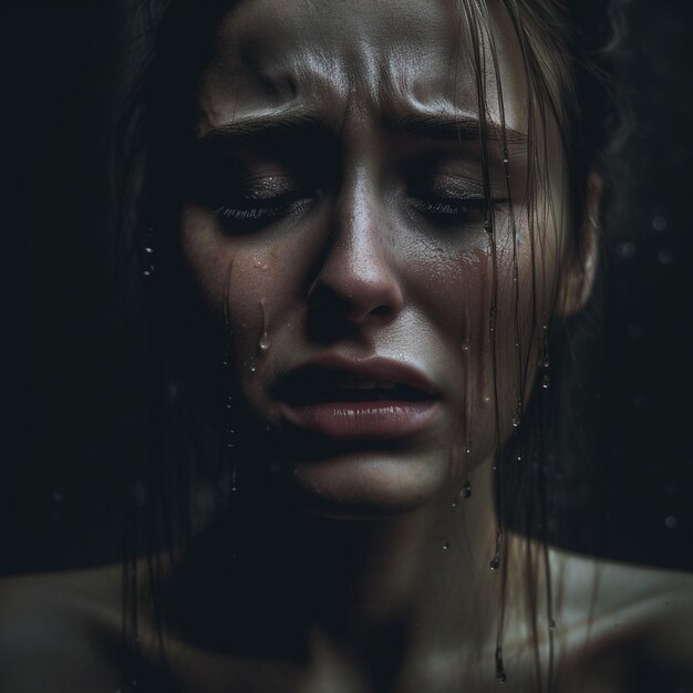 Sad Woman Crying Premium Ai Generated Image