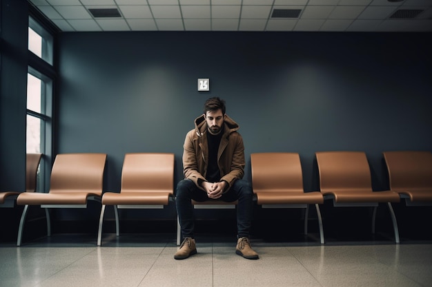 Premium AI Image | A sadlooking person sitting alone in a waiting room ... Premium AI Image | A sadlooking person sitting alone in a waiting room ...
