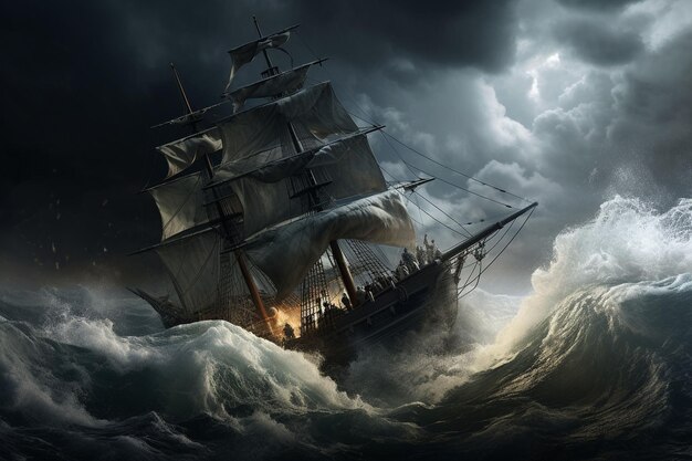 Premium Photo | Sailors navigating a turbulent sea under a generative ai Premium Photo | Sailors navigating a turbulent sea under a generative ai