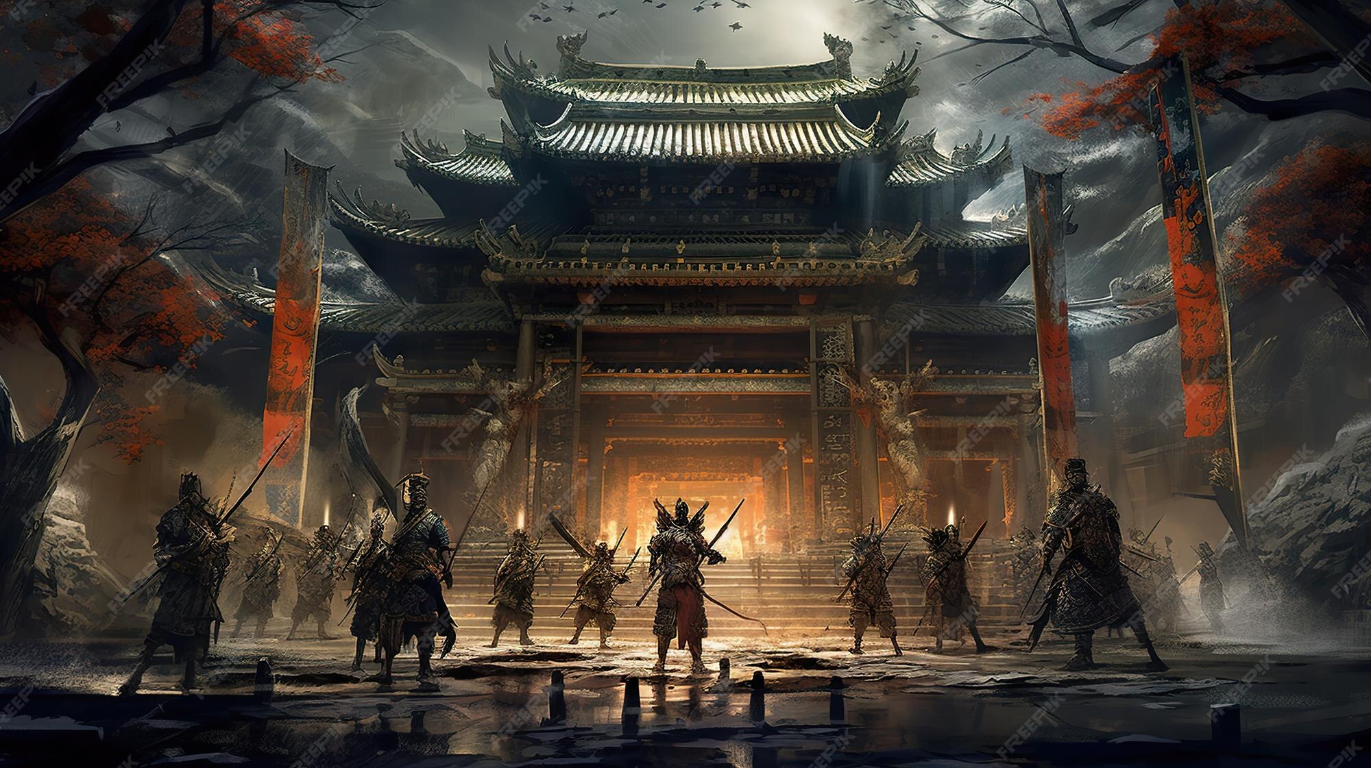 Premium AI Image | Samurai defending a temple ai generate Premium AI Image | Samurai defending a temple ai generate
