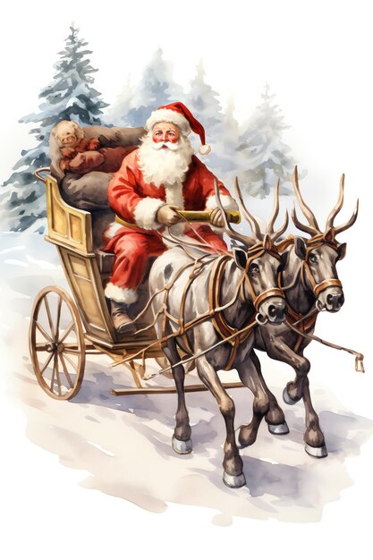Premium Photo Santa Claus Rides A Reindeer Sleigh In The Winter