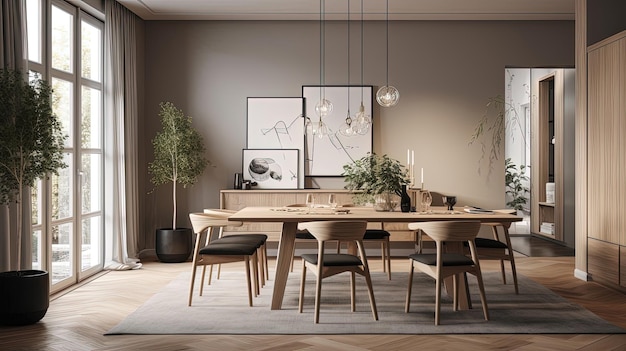 Premium Ai Image The Scandinavian Dining Room Embraces Simplicity And Functionality With Clean 5468