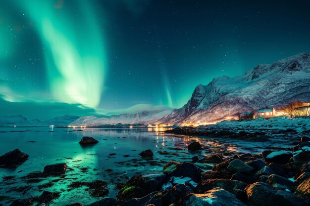 A scene of the Northern Lights over a Scandinavian landscape AI ... A scene of the Northern Lights over a Scandinavian landscape AI ...