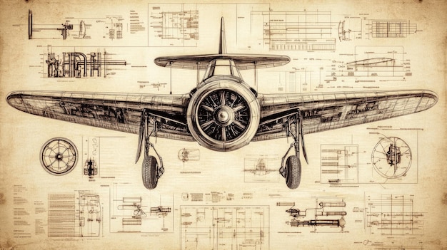 Schematic design of a Spitfire fighter aircraft with detailed technical ... Schematic design of a Spitfire fighter aircraft with detailed technical ...