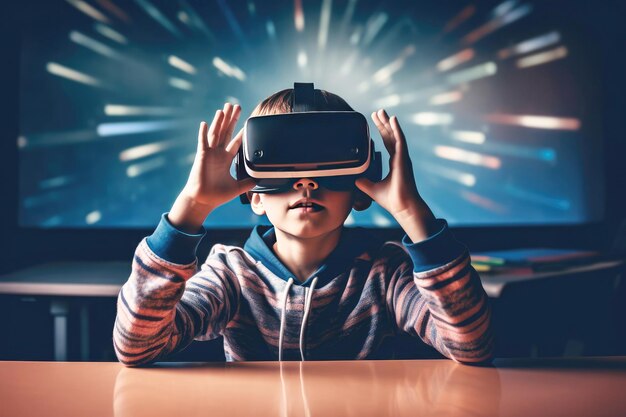 Premium AI Image | Schoolboy embracing VR education Premium AI Image | Schoolboy embracing VR education