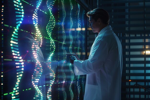 Scientist Examining Digital Display | Premium AI-generated image Scientist Examining Digital Display | Premium AI-generated image