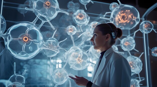 Premium AI Image | A scientist at a high tech terminal exploring ... Premium AI Image | A scientist at a high tech terminal exploring ...