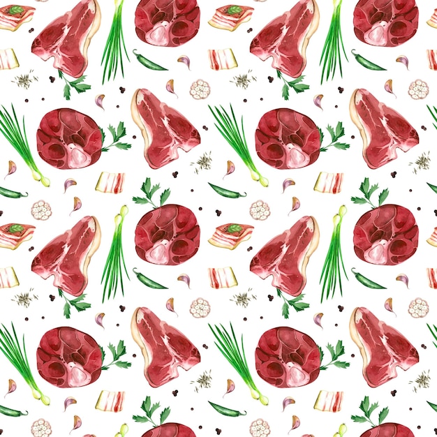 Premium Photo Seamless Pattern On The Theme Of Cooking Meat Steaks