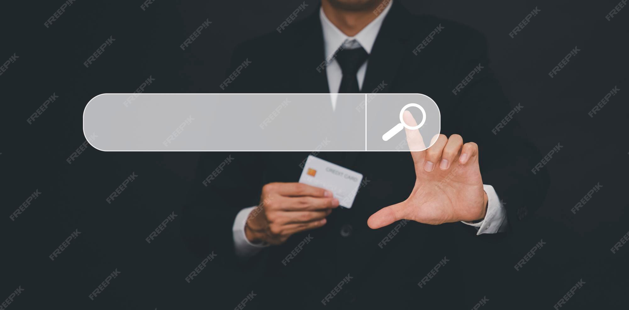 Premium Photo | Searching Browsing Internet Data Information with blank search bar. man's hands ...